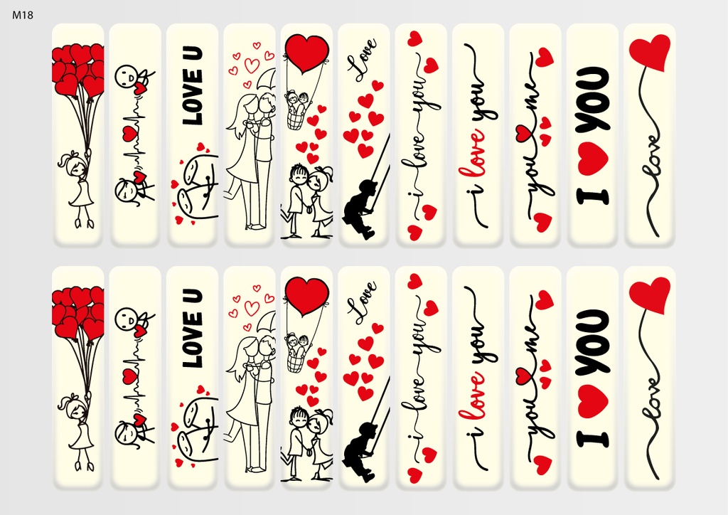 [Pack of Transfer Sheets] Rectangle Valentine Decorations (11 designs ...